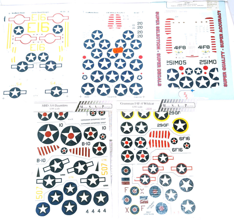 Lot of 10 1:48 WWII American Naval Aircraft Model Decals - (SBD, F4F ...