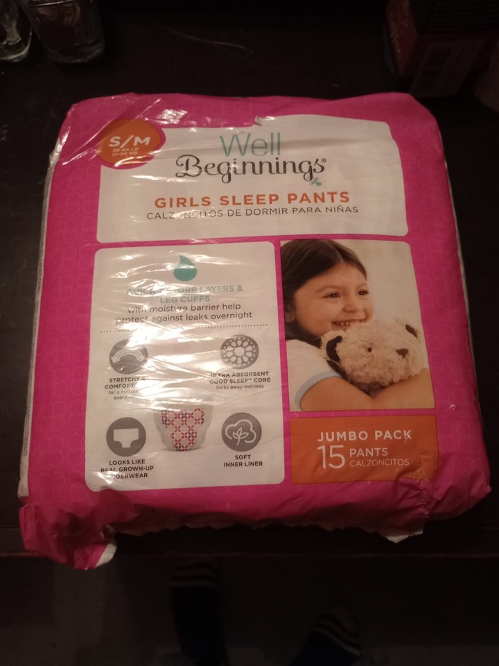 NEW Well Beginnings Girls Training Sleep Pants Diapers Small/Medium S M ...