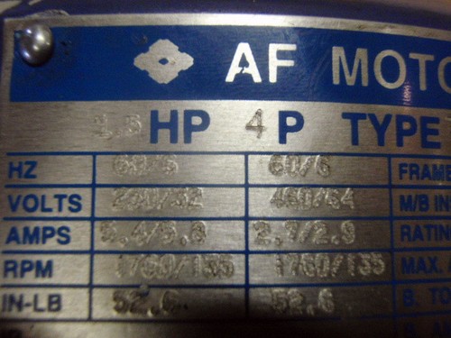 Sumitomo 1.5 HP AF Motor TC-FV-FB-3B _ CNHMS1H-4115YB-AV-B-59 ...