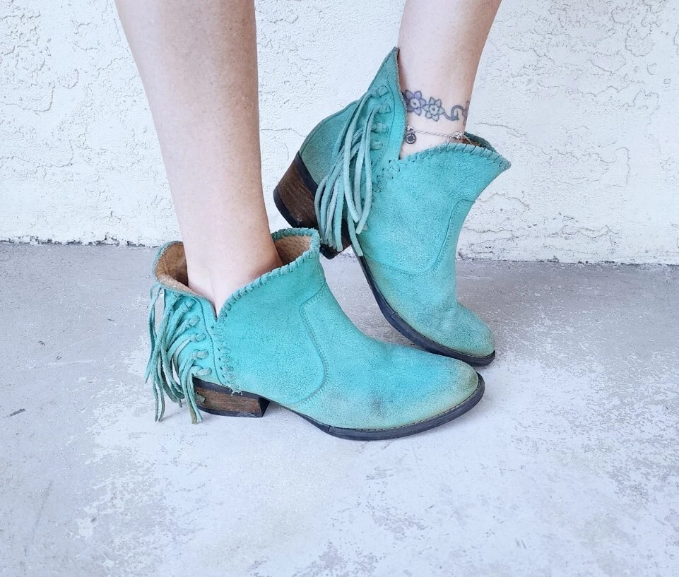 Turquoise Fringe Boots