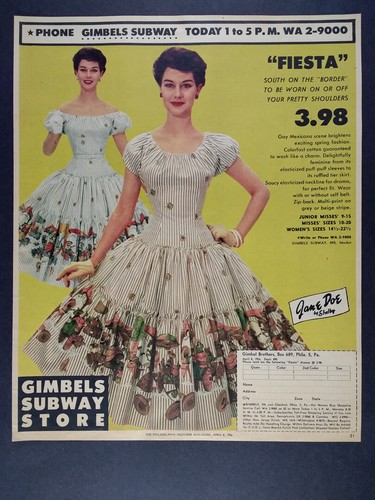 1956 Jane Doe Fiesta Dress Gimbels Subway Store Philadelphia vintage ...