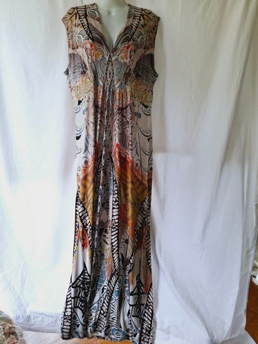World Unity XL Beige aztec boho goddess Y2K slinky silky stretch maxi ...
