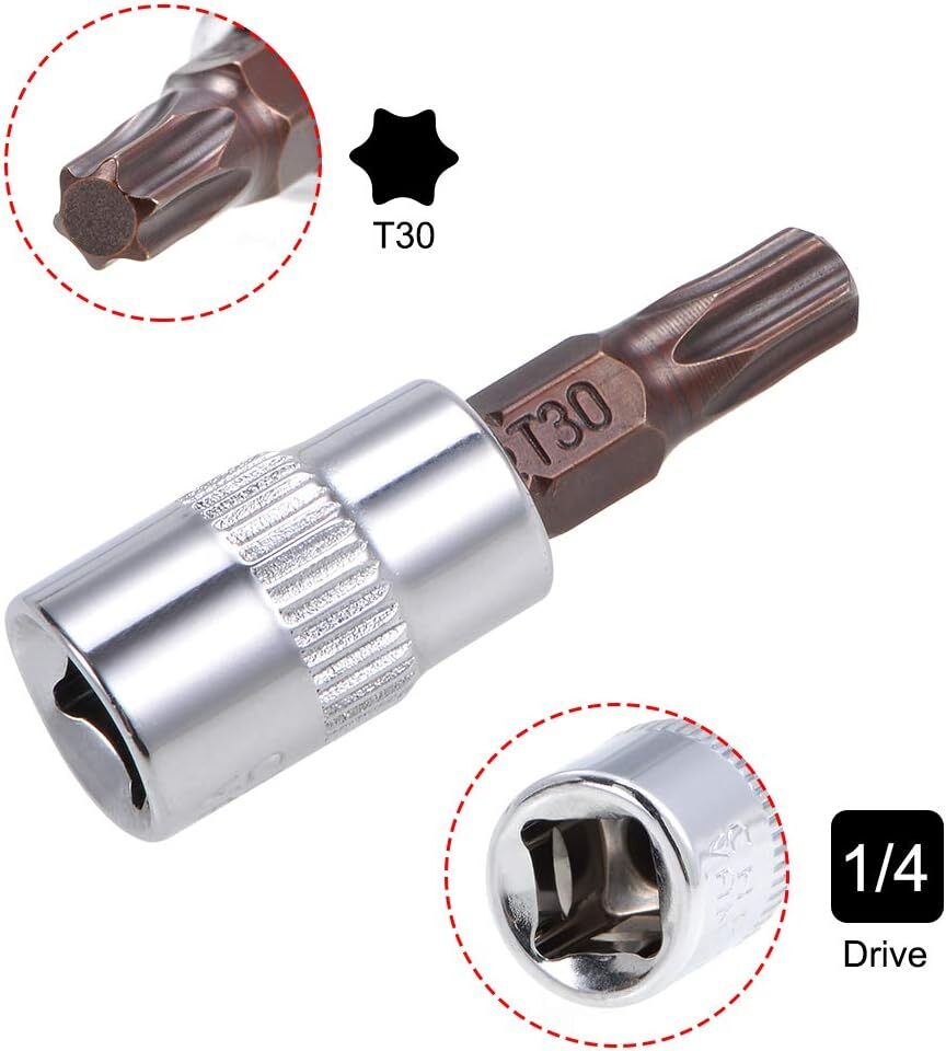 1/4" Drive x T30 Torx Bit Socket S2 Steel Bits CR-V Sockets 38mm Length ...