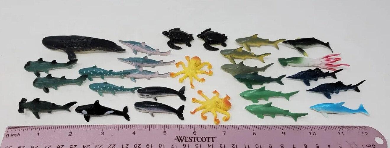 Lot of 2" Shark Swordfish Whale Ocean Figures Toy Plastic Play or ...