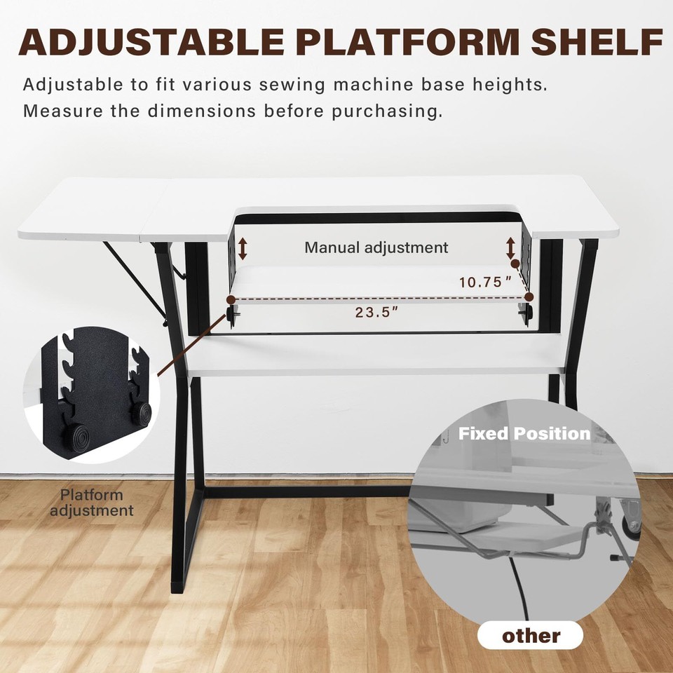 Vividwood Sewing Table Large Sewing Machine Table with Adjustable ...