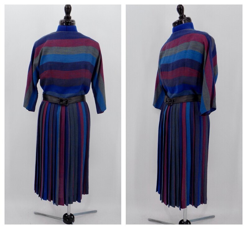 Vintage 1950s/1960s Meg Madison Striped Dress Pleated… - Gem