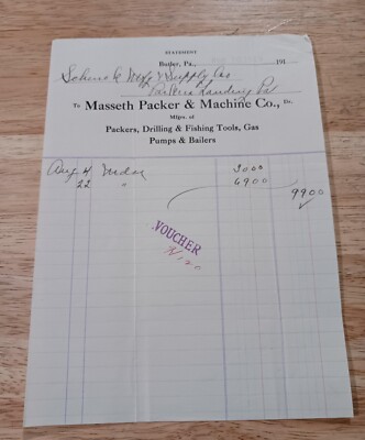 Masseth Packer & Machine Co. SCHENCK MFG. & SUPPLY CO. 1919 Statement ...
