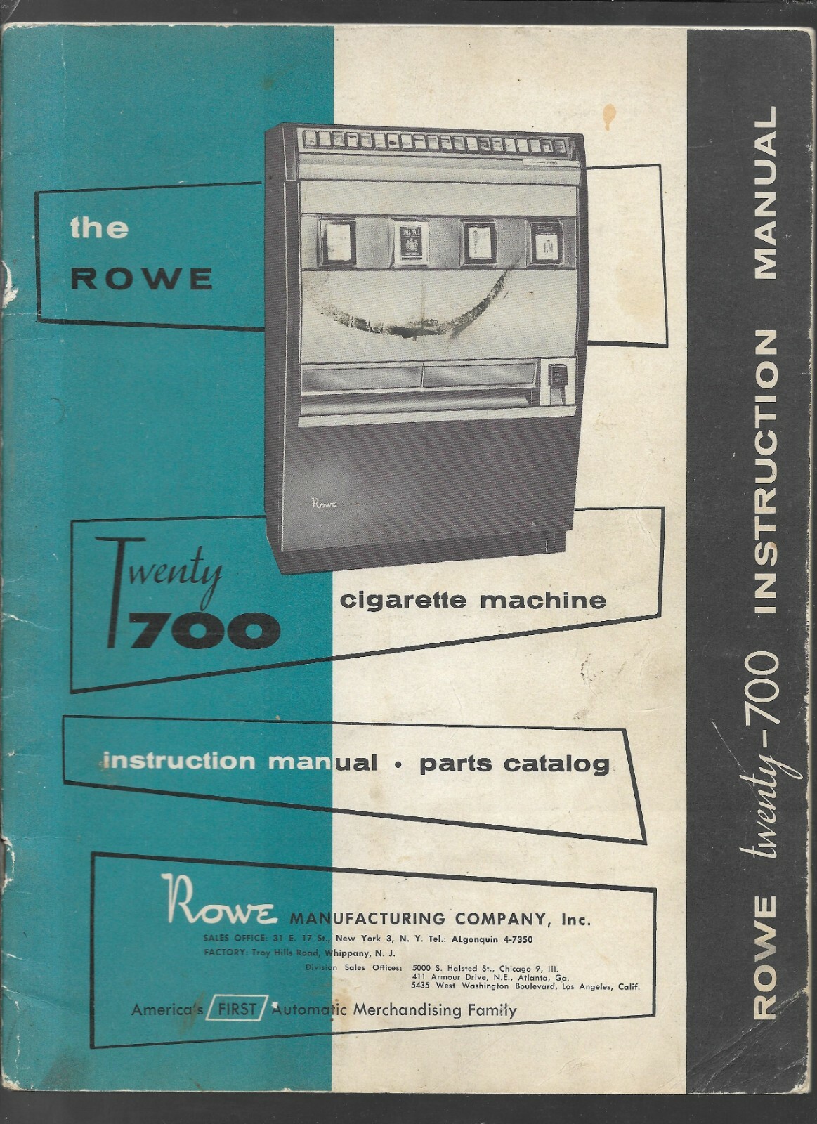 MR755:Vintage Rowe Twenty 700 Cigarette Machine Instruction & Parts Manual 56 pg | eBay