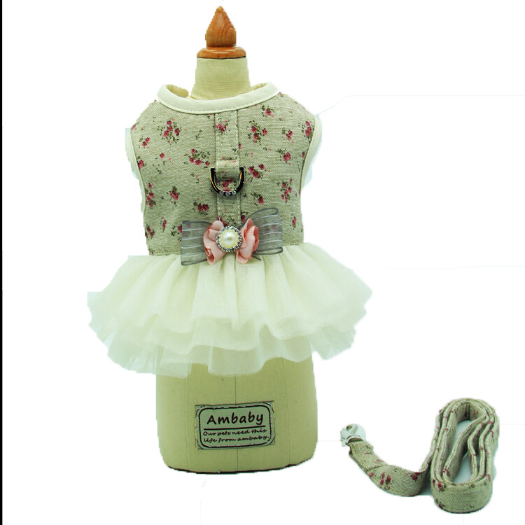 Ambaby Small, Medium Floral Dog Princess Dress Harness Floral Leash ...