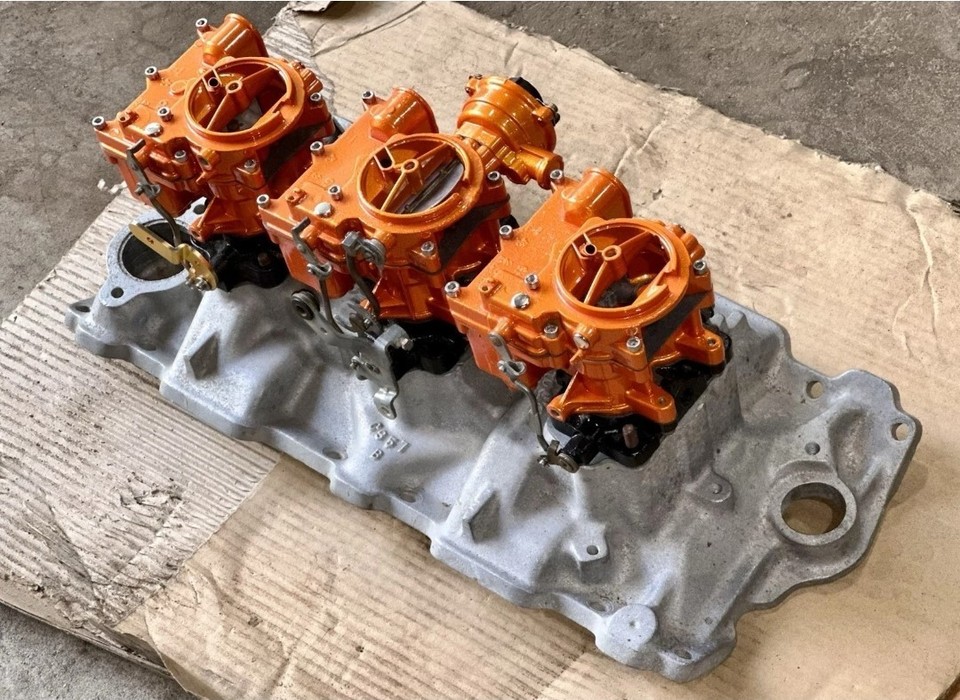 Tri-Power 3 X 2 Rochester #2G Carbs Edelbrock C357 intake manifold | eBay