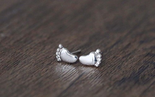 Super Adorable Titanium Foot Feet Silver Stud Earrings | eBay