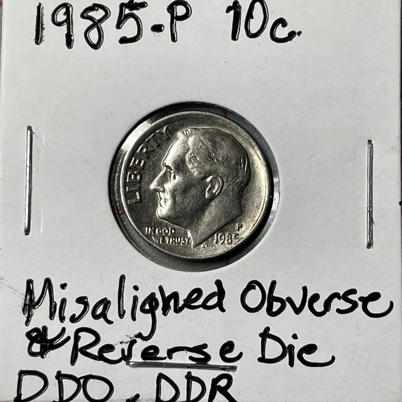 1985 P Dime, US Roosevelt Coin. Misaligned Obverse and Reverse Die, DDO ...