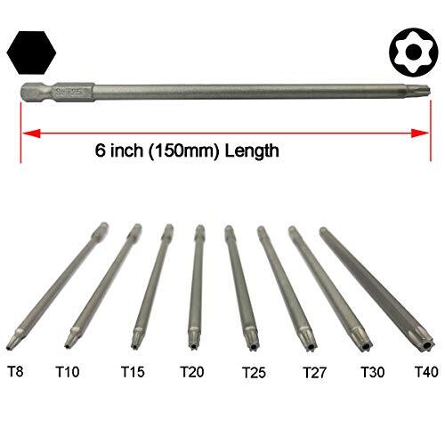 Long Torx Security Screwdriver Bit Sets 6 Inch Length T8 T10 T15 T20 ...
