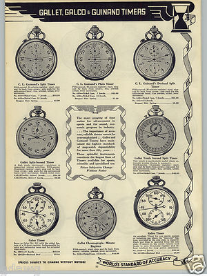 1938 PAPER AD 3 PG Guinand Gallet Galco 1/10 Th Split Second Timer ...