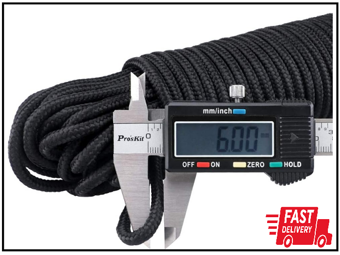 jijAcraft Nylon Rope, 100 Feet Black Nylon Rope, 1/4 Inch Solid Braided ...