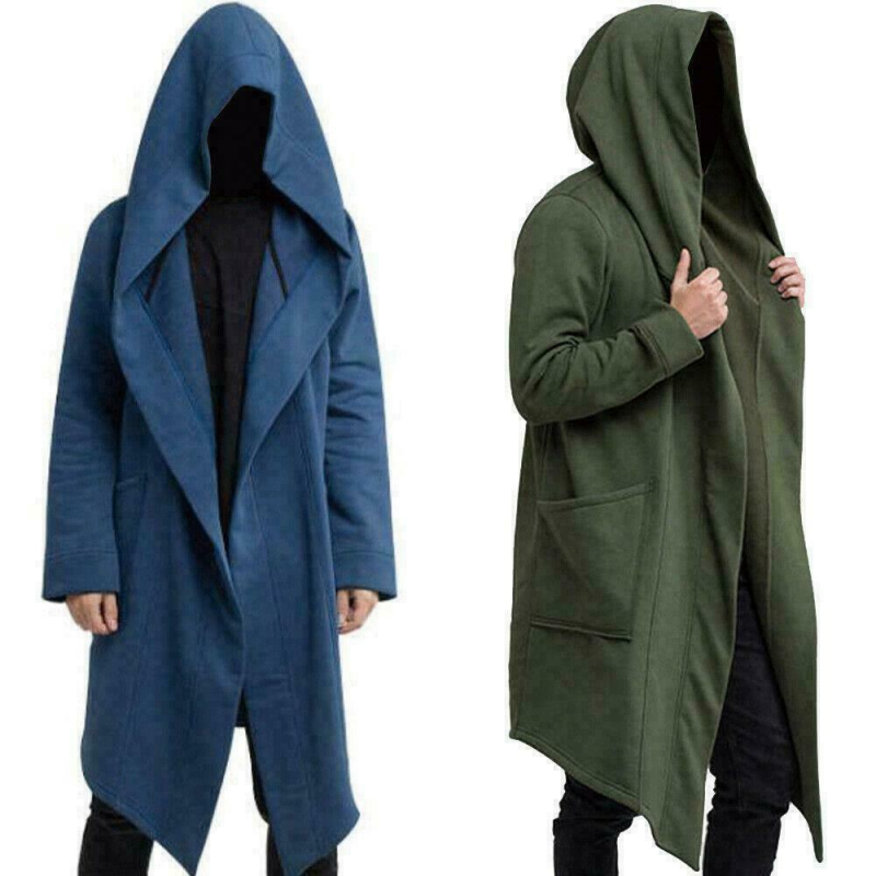 Mens Coat Outwear Jacket Hoodie Long Cardigan Hooded Trench Cloak Cape ...