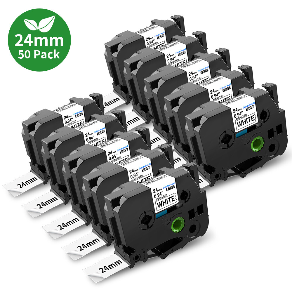 50PK 24mm TZ251 TZe-251 Black on White 1" Label Tape For Brother P ...