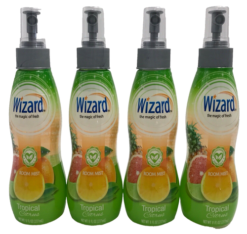4 X Wizard Scented Air Freshener Spray Tropical Citrus Fragrance Room ...