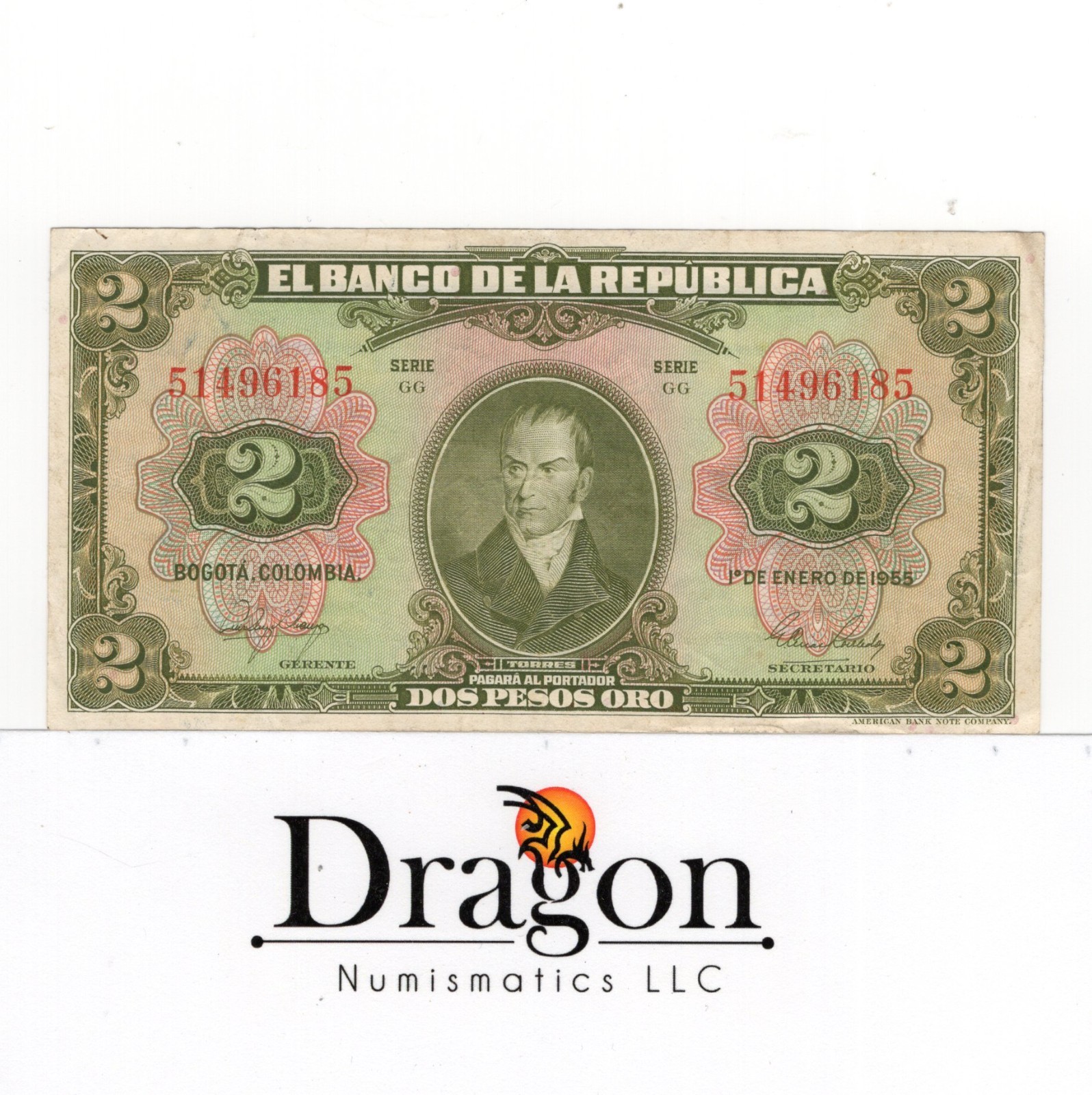 Colombia 2 Pesos Oro 1955 banknote Good Condition P 390 | eBay