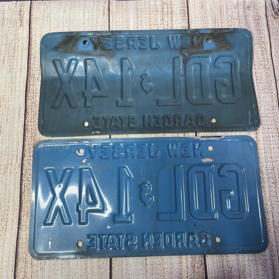 New Jersey Garden State Pair License Plate NJ Expired Blue Vintage 80s ...