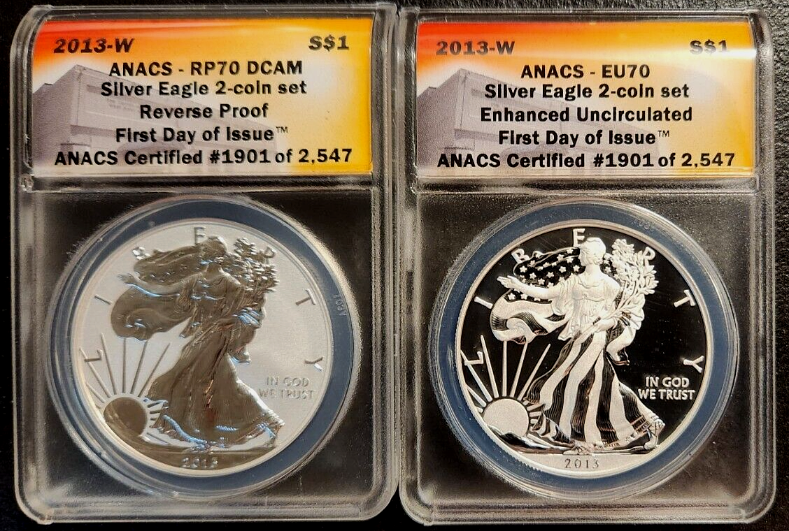 2013-W West Point American Eagle Two Coin Set RP70DCAM/EU70 in OGP ...