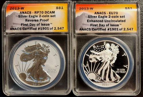 2013-W West Point American Eagle Two Coin Set RP70DCAM/EU70 in OGP ...