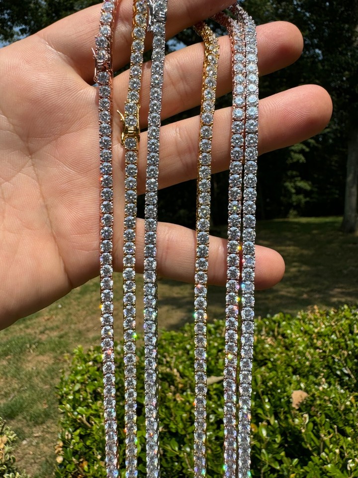 Tennis Chain Real SOLID 925 Sterling Silver CZ ICED Necklace Chain Hip ...