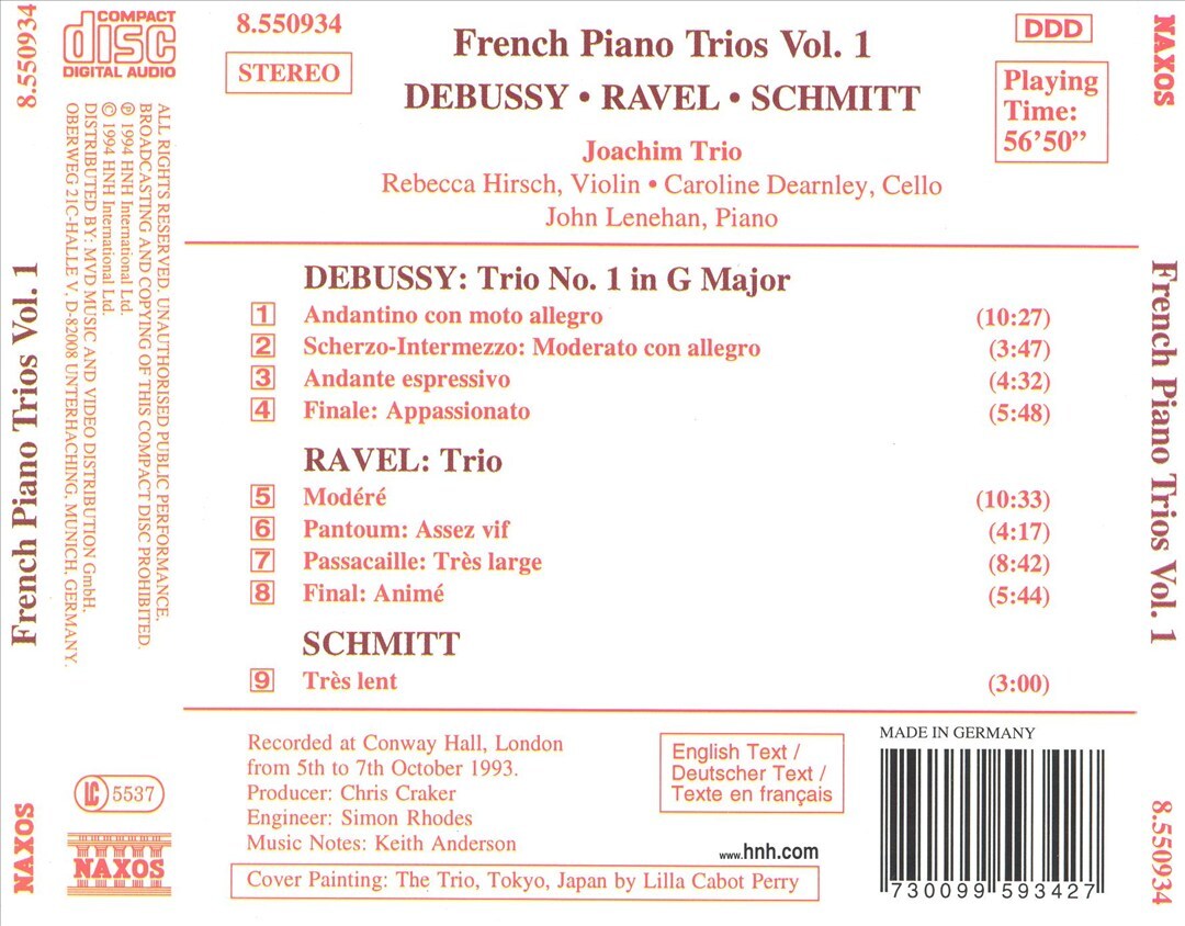 FRENCH PIANO TRIOS, VOL. 1: DEBUSSY, RAVEL, SCHMITT NEW CD 730099593427 ...