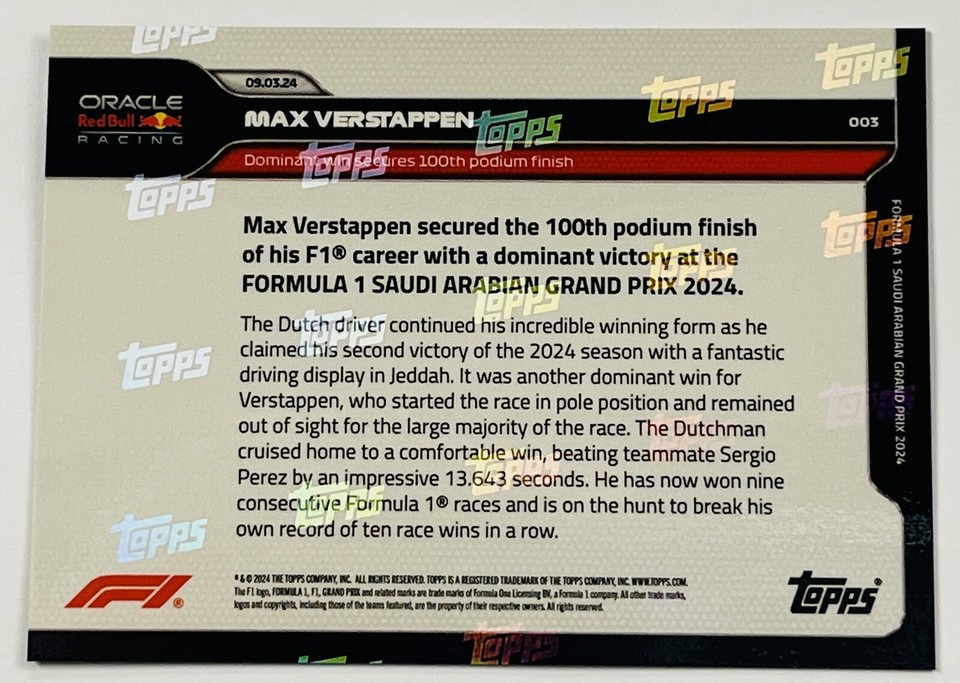 Max Verstappen 2024 Topps Now Card 003 Red Parallel #73/99 | eBay