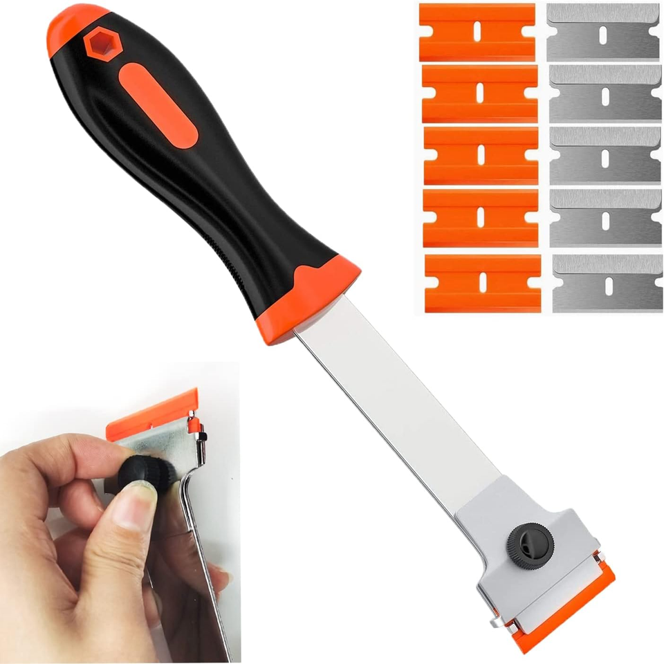 Long Handled Razor Blade Scraper Tool with 10 Extra Blades, for Sticker ...