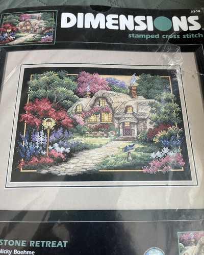 NOS 2001 Dimensions Cobblestone Retreat Stamped Cross Stitch Kit 14x10 ...