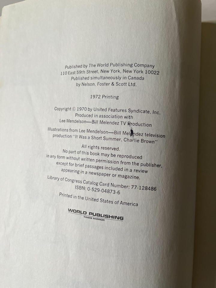 It Was A Short Summer Charlie Brown * Charles M Schulz Hardcover HB HC ...