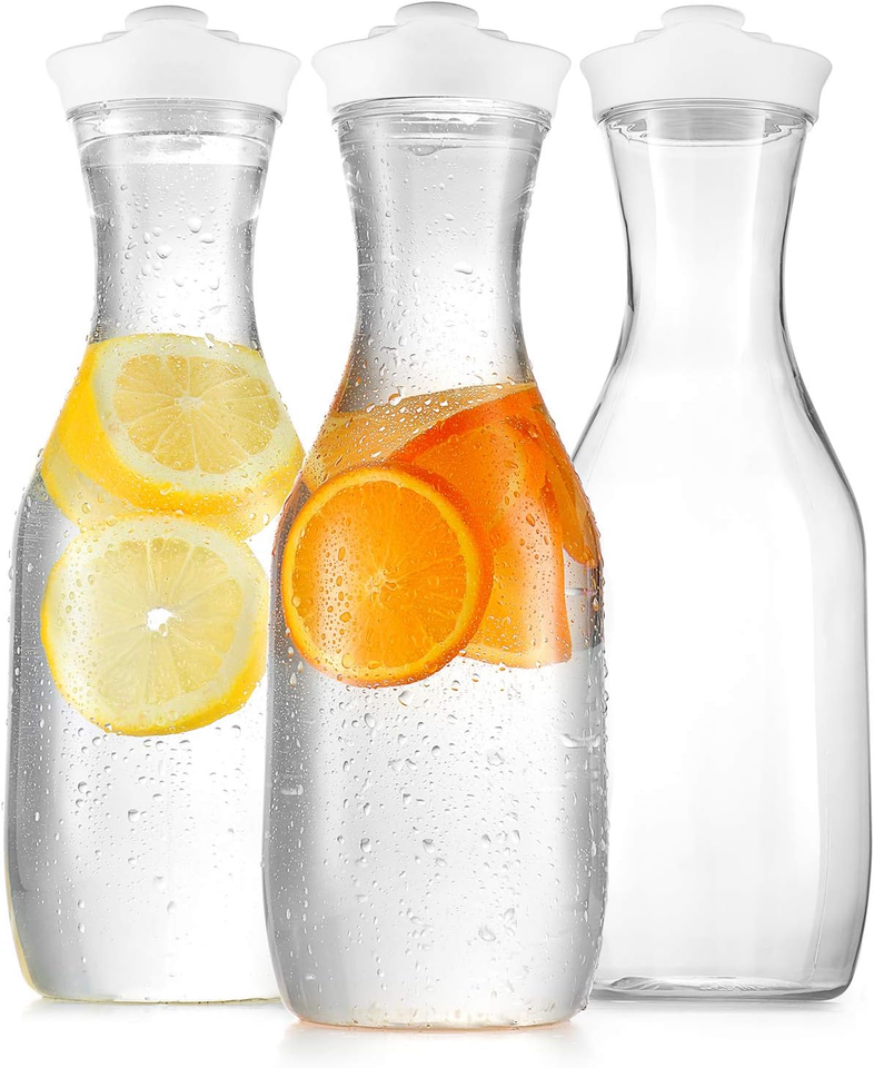 Water Carafe with Lids - 50 Oz - Plastic Juice Pitcher Carafes for ...