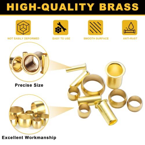 180PCS Brass Compression Sleeves Ferrules & Inserts Tube OD 1/2" 3/8" 5 ...
