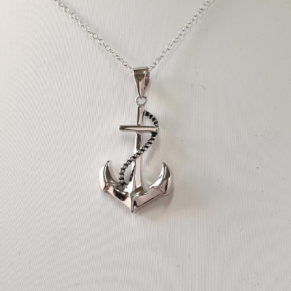 Sterling Silver Necklace w/ Anchor & Rope Pendant | eBay