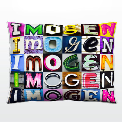 Personalized Pillow featuring the name IMOGEN in photos of sign letters ...
