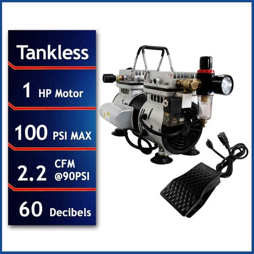 Tankless Portable 1.0 HP Ultra Quiet and Oil-Free Electric Air ...