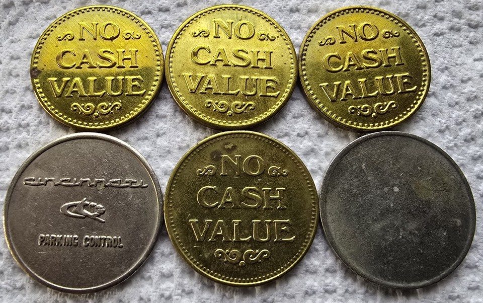 Lot of 6 Parking Tokens: Model T Car, Eagle, Cincinnati, CTA, No Cash ...
