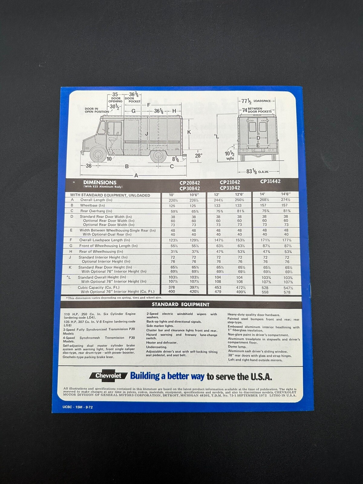 1973 CHEVY CHEVROLET Step-Van King Aluminum Brochure Vintage Great ...