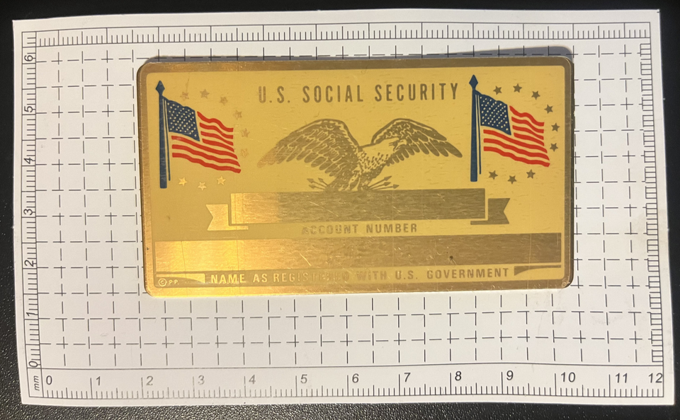 Vintage Brass Metal Blank US Social Security ID Card U.S. Flag and ...