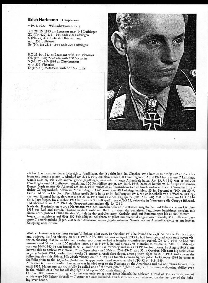LD ED ROSSBACH SIGNED LUFTWAFFE PILOT ACE ERICH HARTMANN GALLAND ...