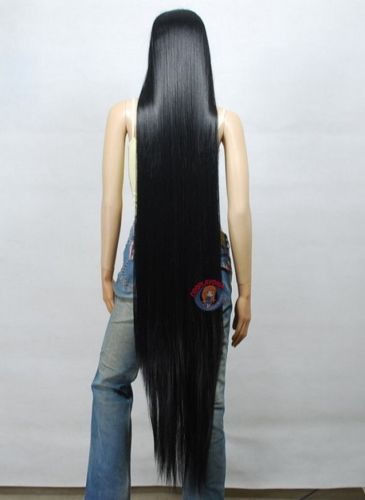 Extra Long Black Cosplay Wig High Temp Cosplay Party Convention Cos ...