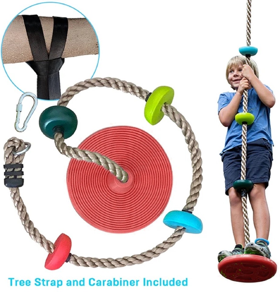 Climbing Rope Tree Swing Kids Jungle Platforms Multicolor Red Disc ...