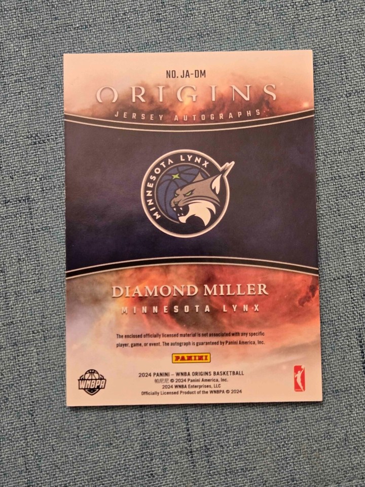 2024 Origins WNBA Jersey Autograph Diamond Miller Minnesota Lynx JA-DM ...