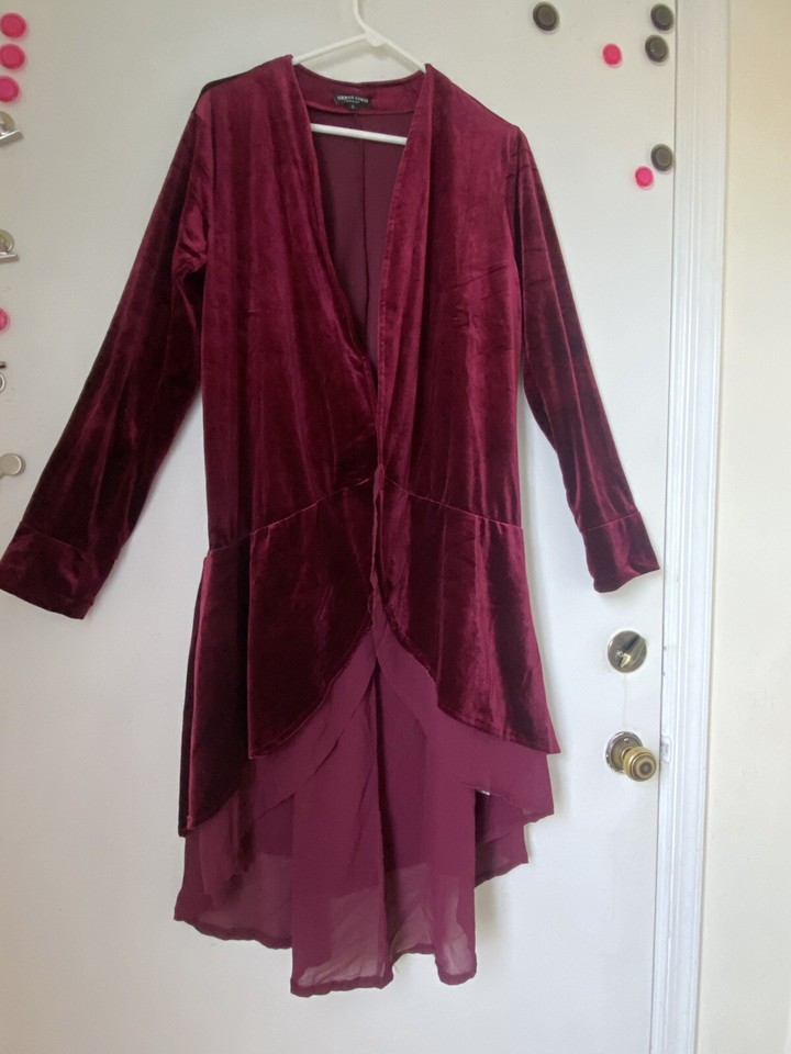 Womens Large Red Velvet Cardigan Texture Cover Up Open Front Dusted ...