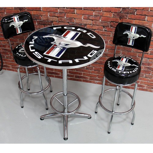 Cafe Table And Barstool Set With Ford Mustang And Tri-Bar Logos | eBay