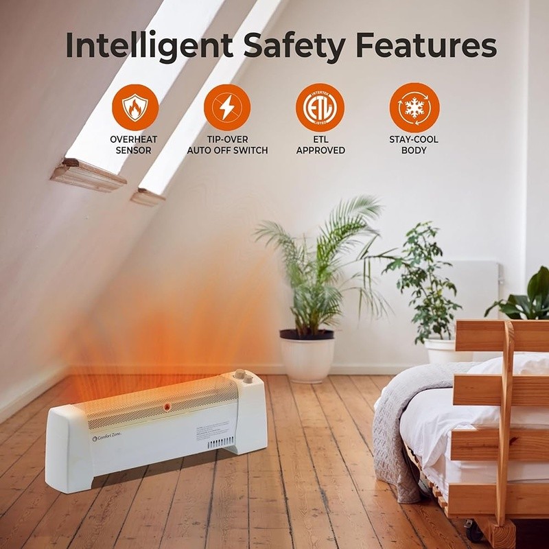 Electric Baseboard Heater Convection Quiet Operation Safety Indoor ...