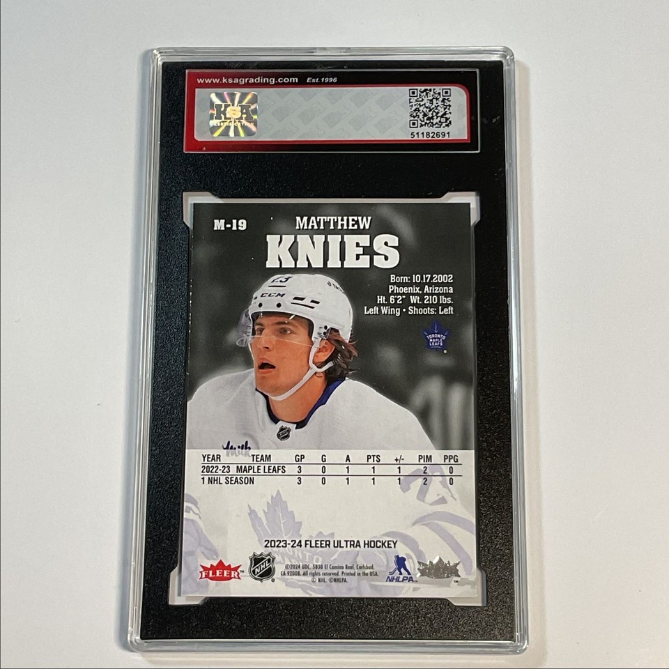 2023-24 Fleer Ultra Rookie Medallions Matthew Knies Rookie KSA 10 Toronto Maple | eBay