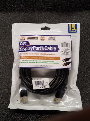 QVS DP-15 15 FT DISPLAY PORT CABLE MALE TO MALE GOLD PLATED LOCKING ...