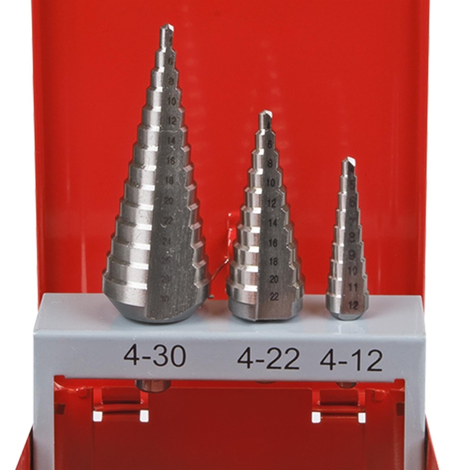 Sealey M2 Step Drill Bit HSS Drill Set 4-30mm Double Flute Hole Metal ...